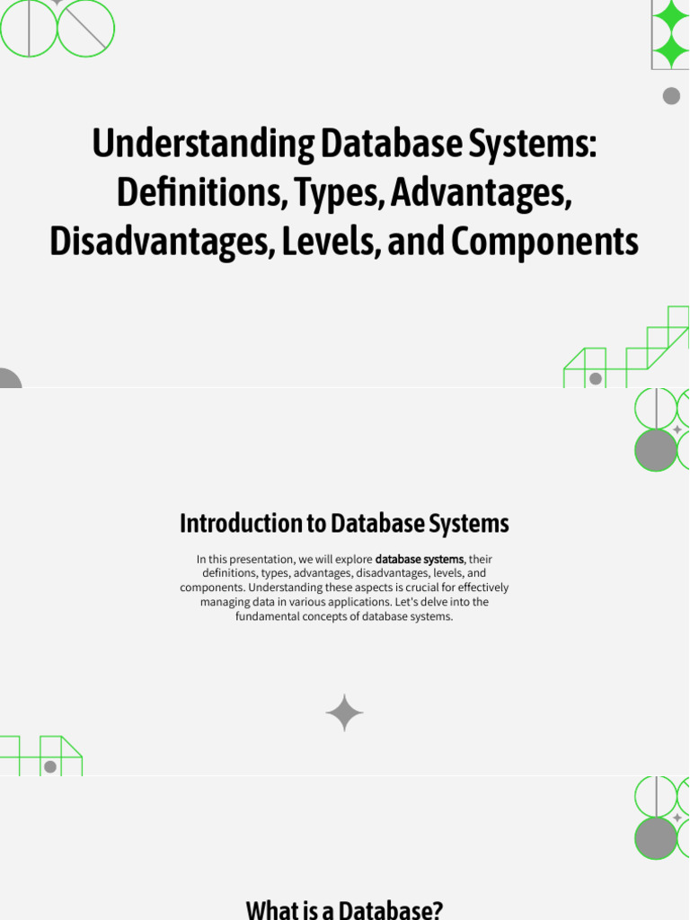 Slidesgo Understanding Database Systems Definitions Types Advantages Disadvantages Levels and ...