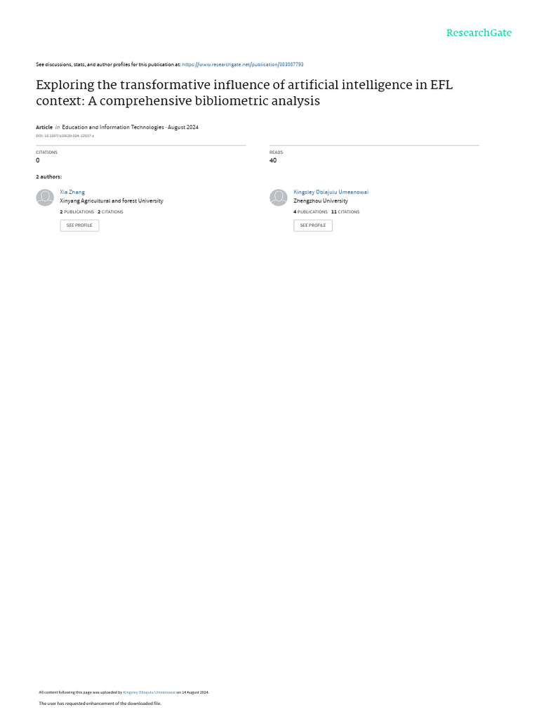 Exploring the transformative influence of artificial intelligence in EFL context A comprehensive ...