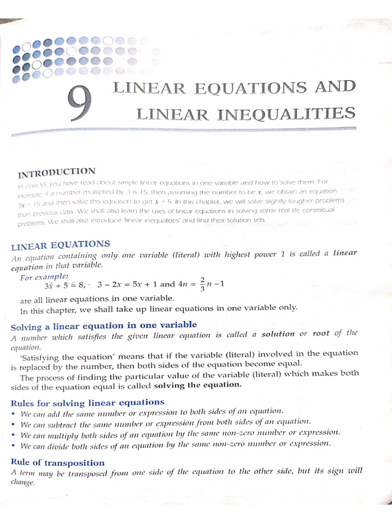 Linear Equation and Linear Inequalities (ML AGARWAL VII) | PDF