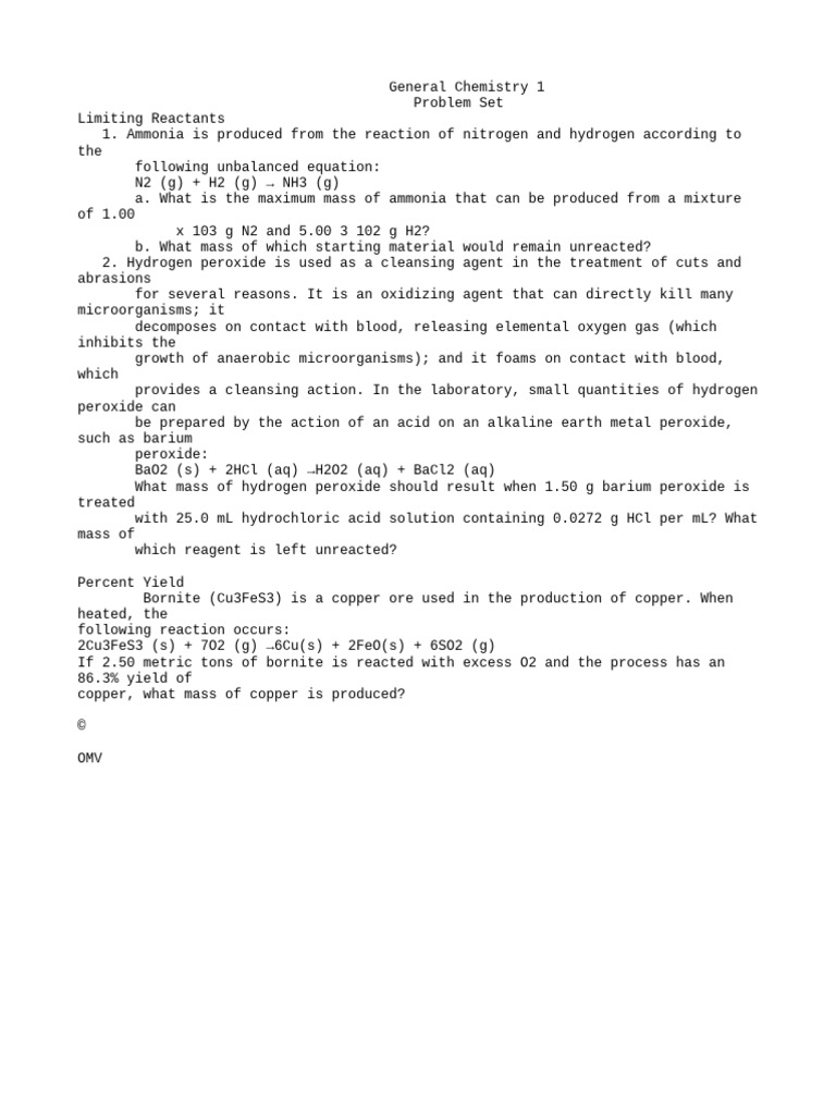Limiting Reactants and Percent Yield in Chemistry | PDF