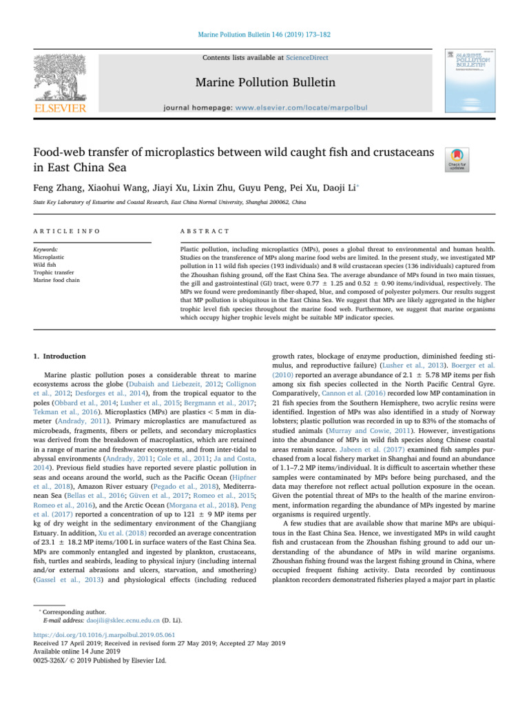 Microplastics in East China Sea Food Web | PDF | Food Web | Systems Ecology