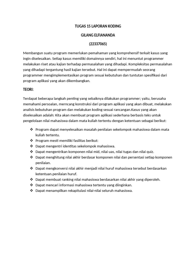 TUGAS 15 LAPORAN KODING GILANG | PDF