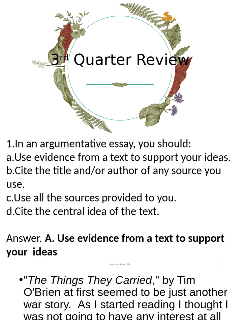 3rd Quarter Review 24 25 GRADE10 | PDF | Argument | Claude Frollo