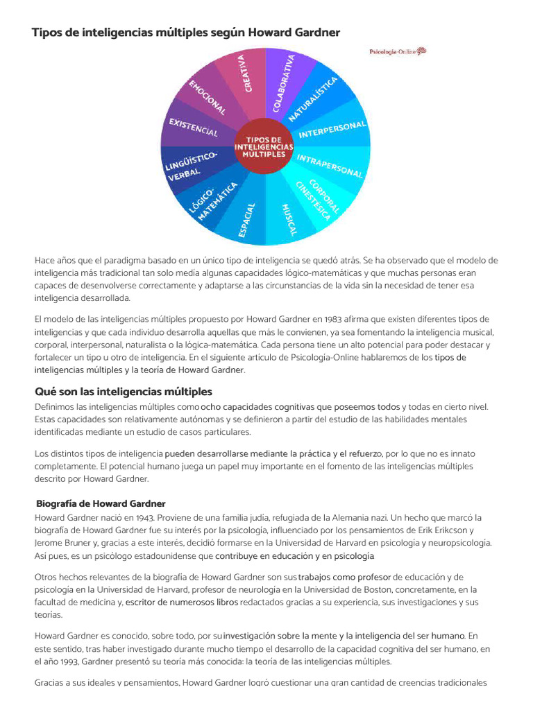 Inteligencias Múltiples de Howard Gardner | PDF | Inteligencia ...