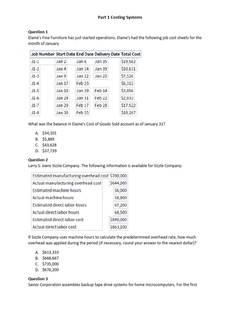 Part 1 Costing Systems_Qs | PDF | Cost Of Goods Sold | Inventory