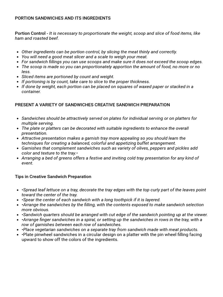 Portion Control for Creative Sandwiches | PDF