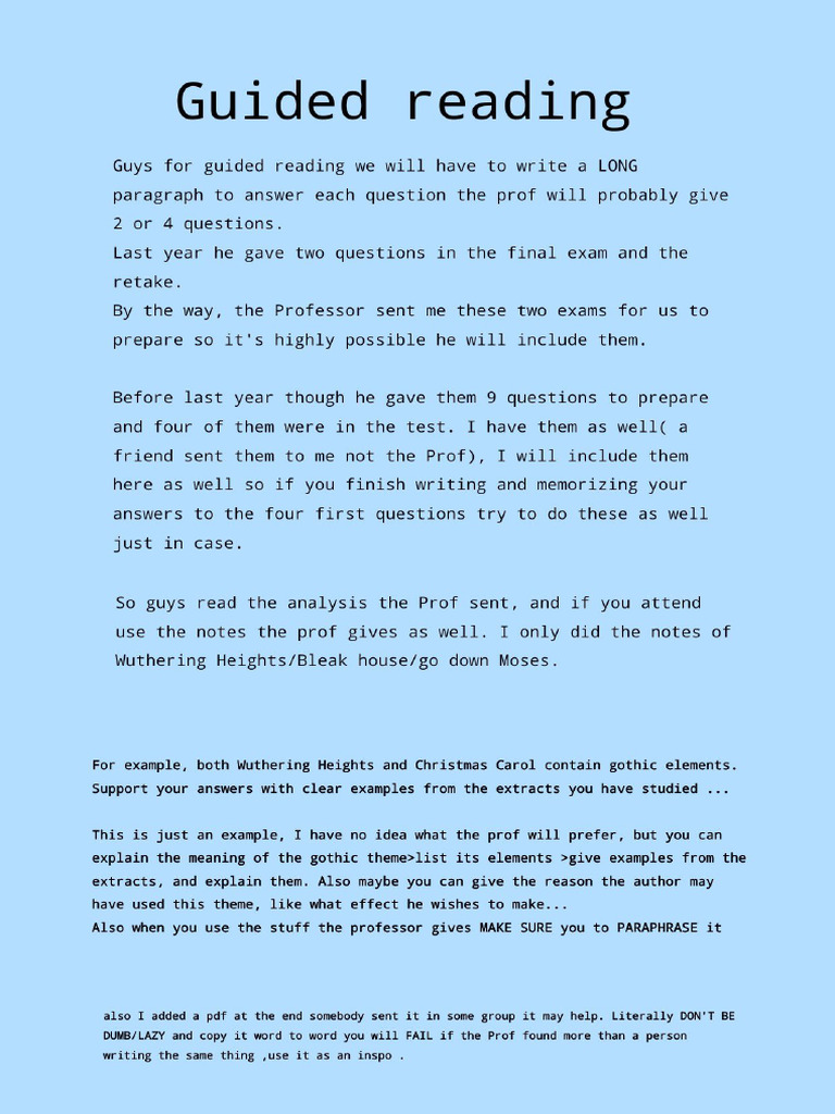 Guided Reading S1 '' | PDF | Narration | Wuthering Heights