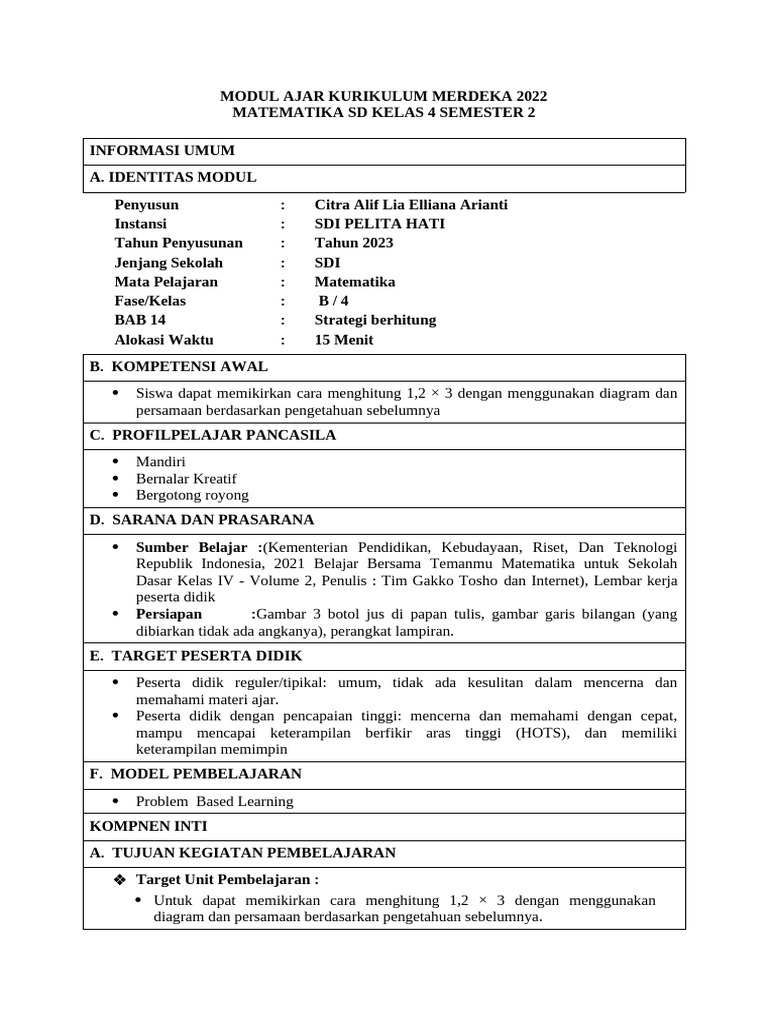 MODUL AJAR MTK CITRA | PDF