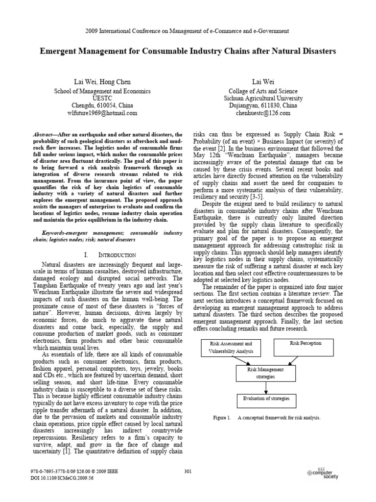 1 Emergent Management For Consumable Industry Chains After Natural ...