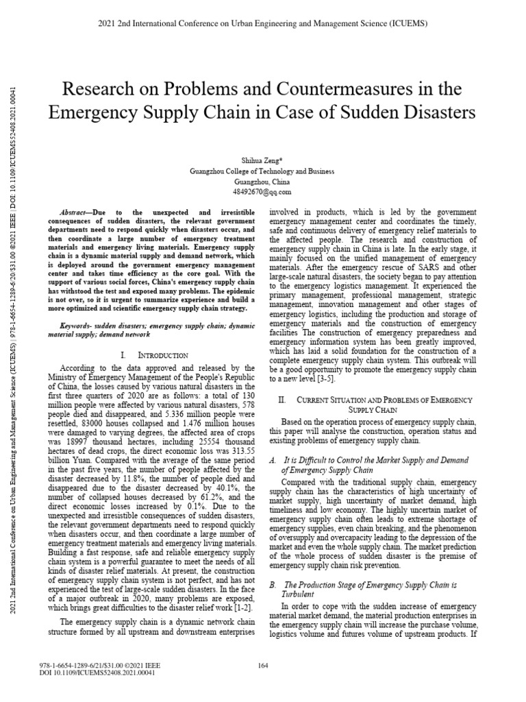 2 Research On Problems and Countermeasures in The Emergency Supply ...