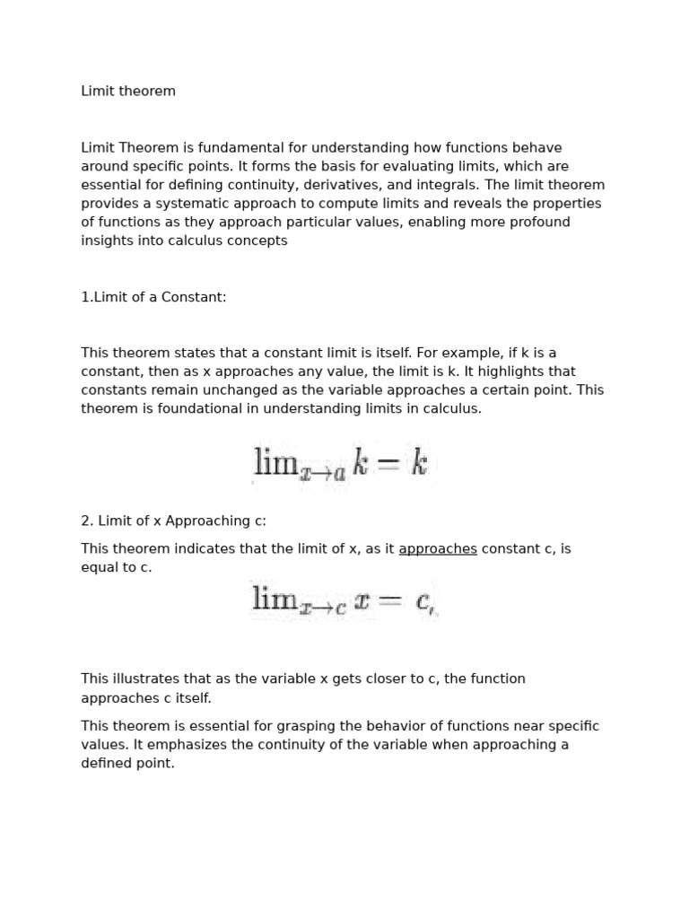 Limit Theorem THEORIES COMPLETED | PDF | Function (Mathematics) | Limit (Mathematics)