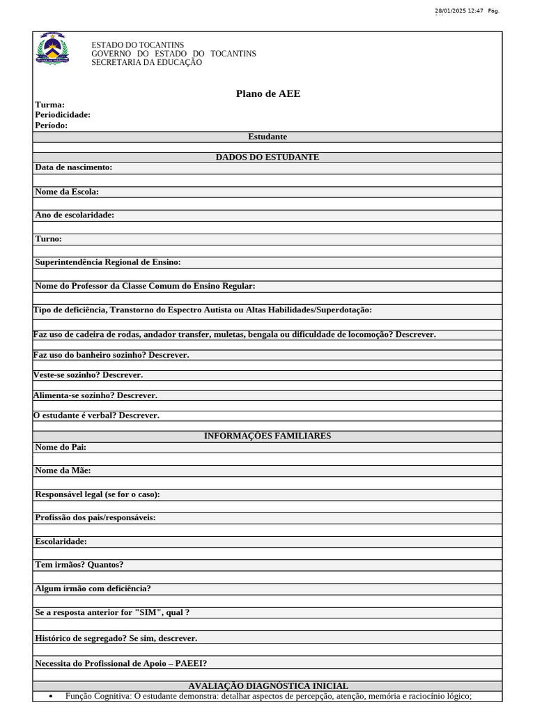 MODELO DE Plano de AEE Atualizado 2025 | PDF | Comunicação | Pedagogia