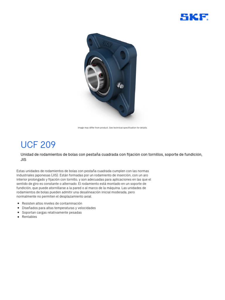 UCF 209 - Unidades de Rodamientos de Bolas - SKF | PDF | Tornillo | Red mundial