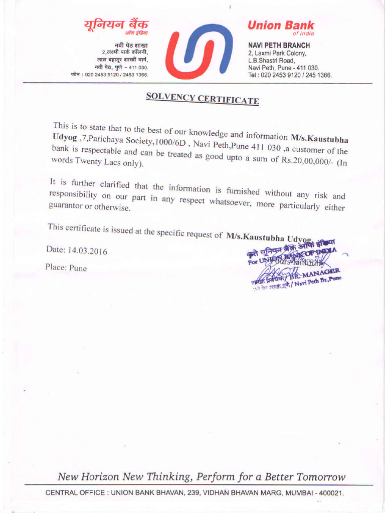 Solvency Certificate | PDF