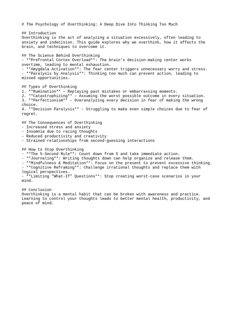 Understanding Overthinking Psychology | PDF