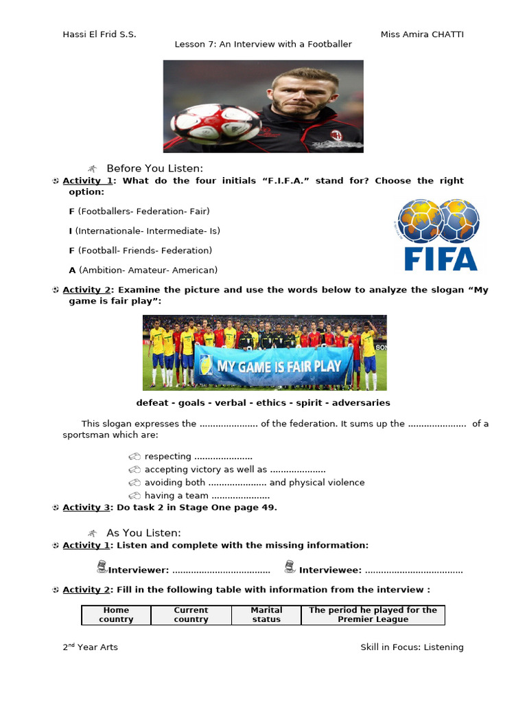 Interview with a Footballer - Lesson 7 | PDF | Learning | Human ...