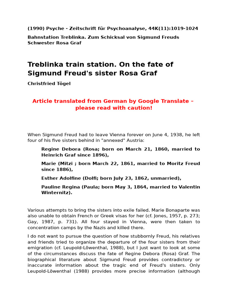 Fate of Sigmund Freud's Sister Rosa | PDF | Freud Family | Sigmund Freud