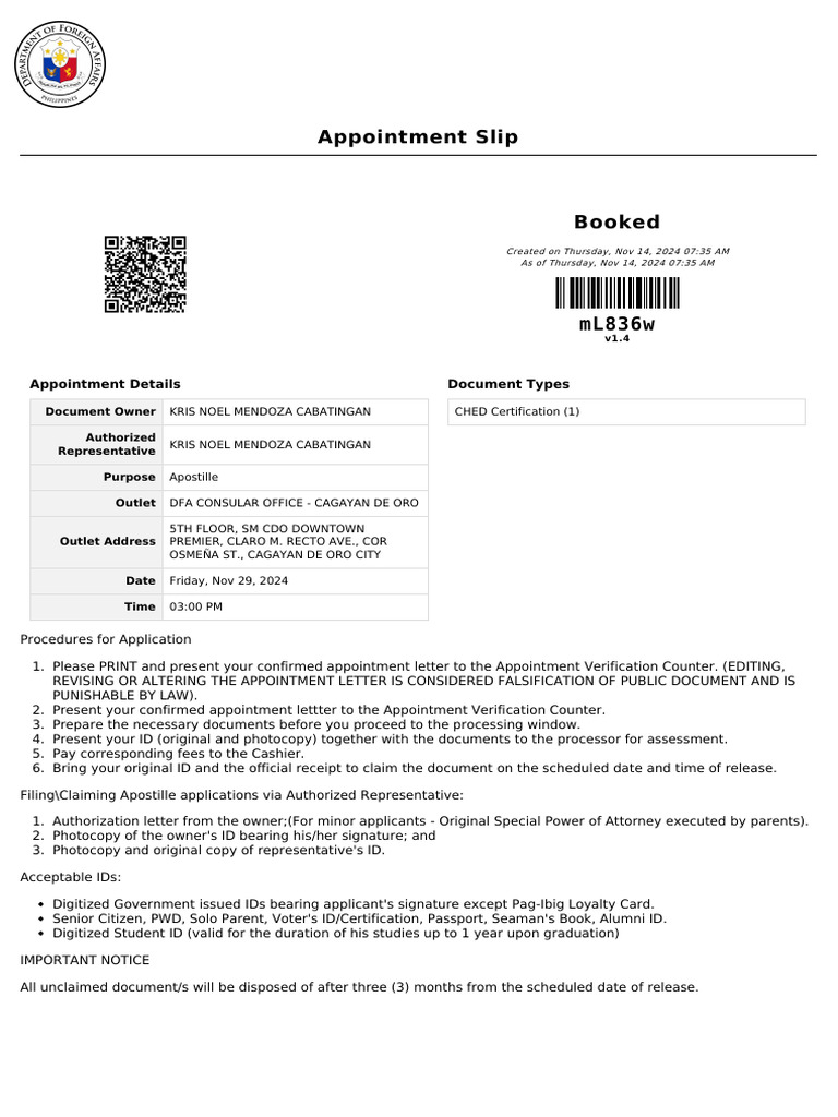 Appointment Slip: Appointment Details Document Types | PDF | Identity ...