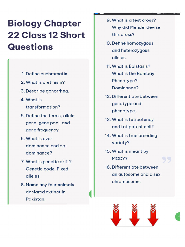 Chapter 22 Biology Short Questions | PDF