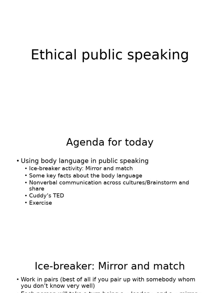 Ethical Public Speaking - 2 | PDF | Nonverbal Communication | Body Language