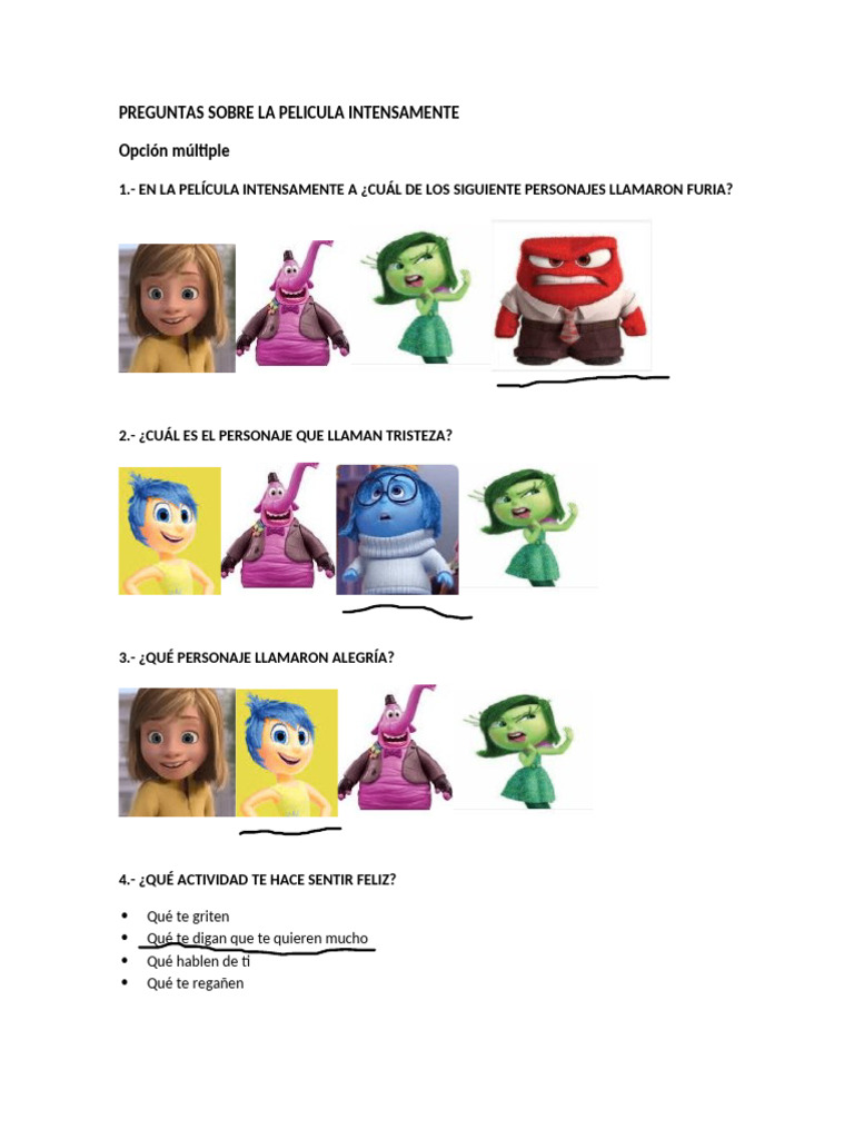 Preguntas Sobre La Pelicula Intensamente | PDF