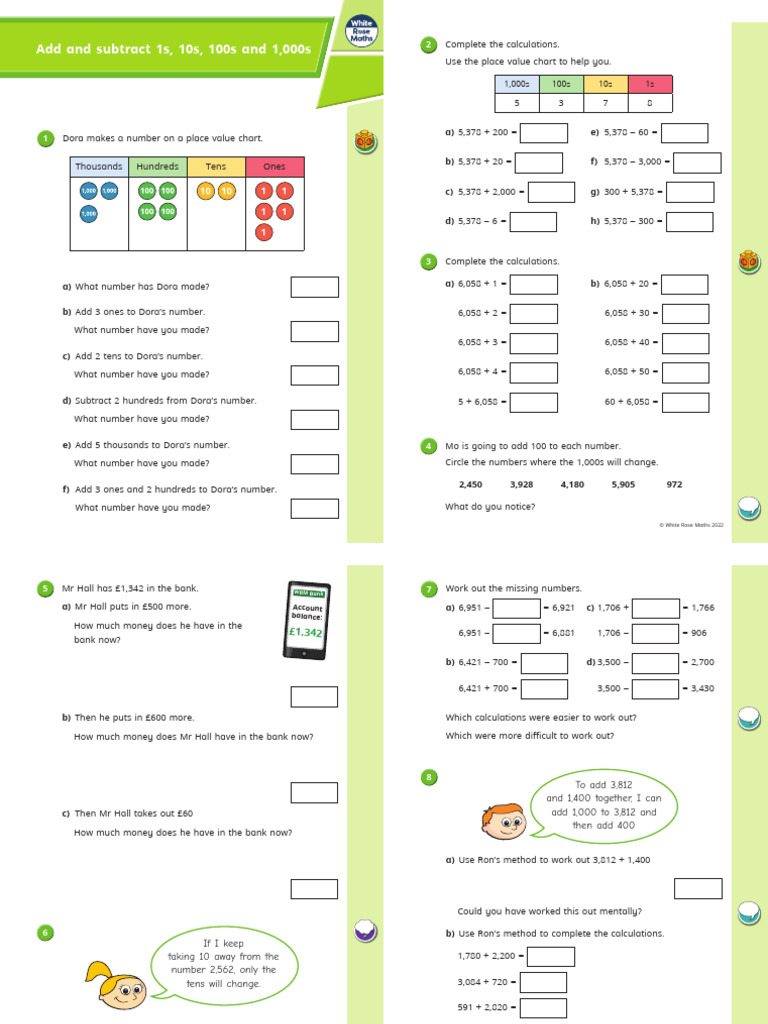 Y4 Autumn Block 2 WO1 Add and subtract 1s 10s 100s and 1000s 2022 | PDF | Mathematics | Arithmetic