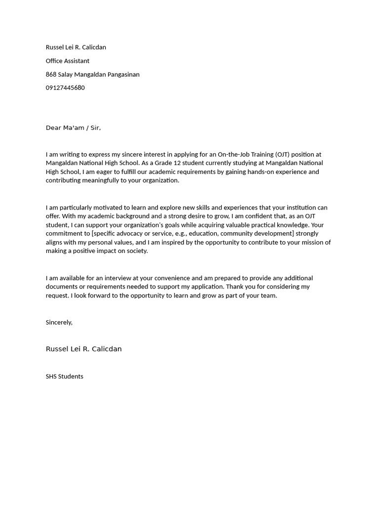 Application Letter Lei | PDF