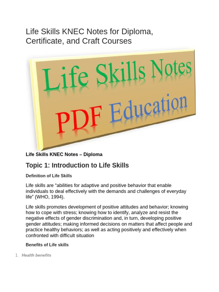 Life Skills KNEC Notes for Students | PDF | Self Esteem | Empathy