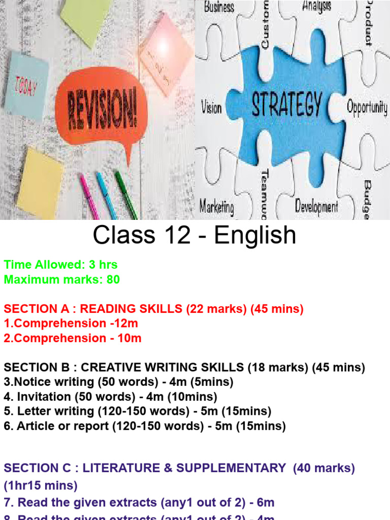 Class 12 - English Revision | PDF | Reading Comprehension | Communication