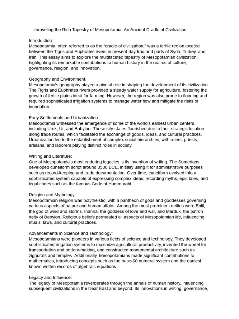 Mesopotamia: Cradle of Civilization Insights | PDF | Mesopotamia ...
