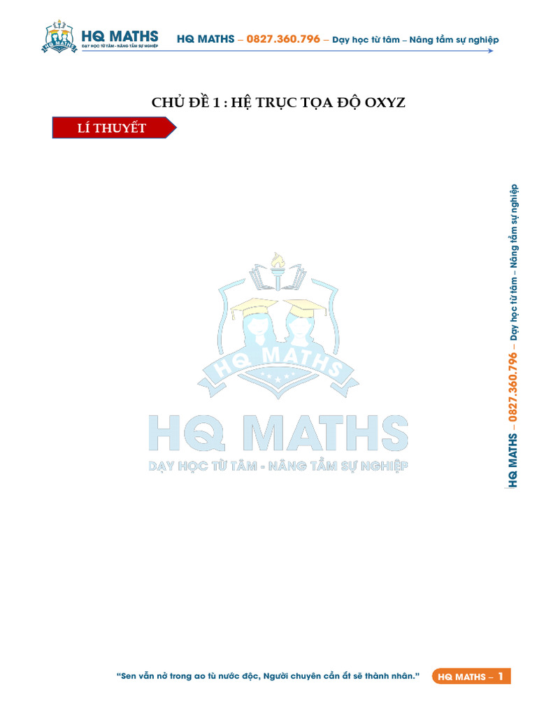 (Lý Thuyết Và Ví Dụ Minh Họa) Hình Tọa Độ Oxyz | PDF