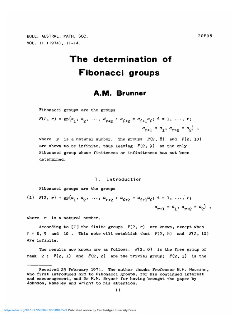 The Determination of Fibonacci Groups | PDF | Mathematics | Abstract ...