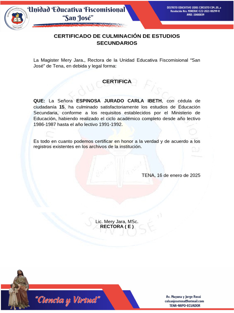 Certificado de Culminación Secundaria | PDF