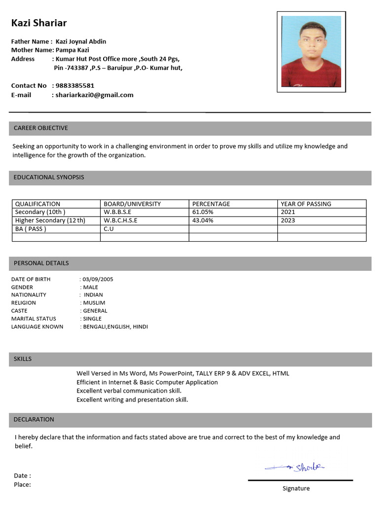 Kazi Shariar Bio Data CV New KAKU | PDF