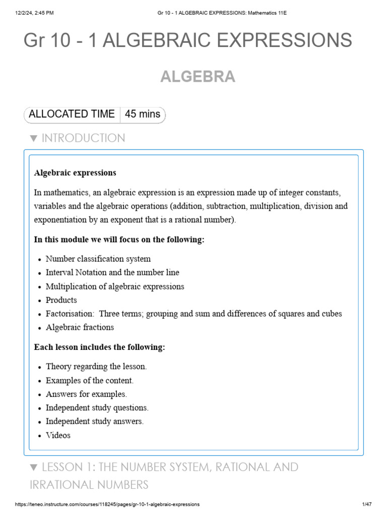 Algebraic Expressions Overview | PDF | Numbers | Rational Number