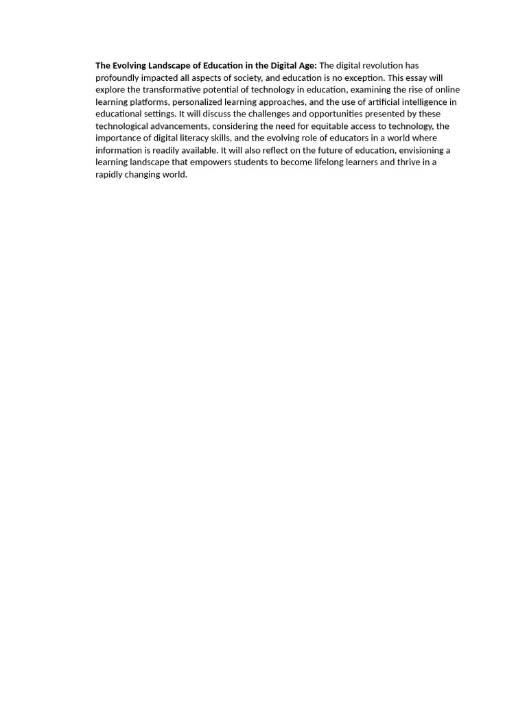 The Evolving Landscape of Education in The Digital Age | PDF