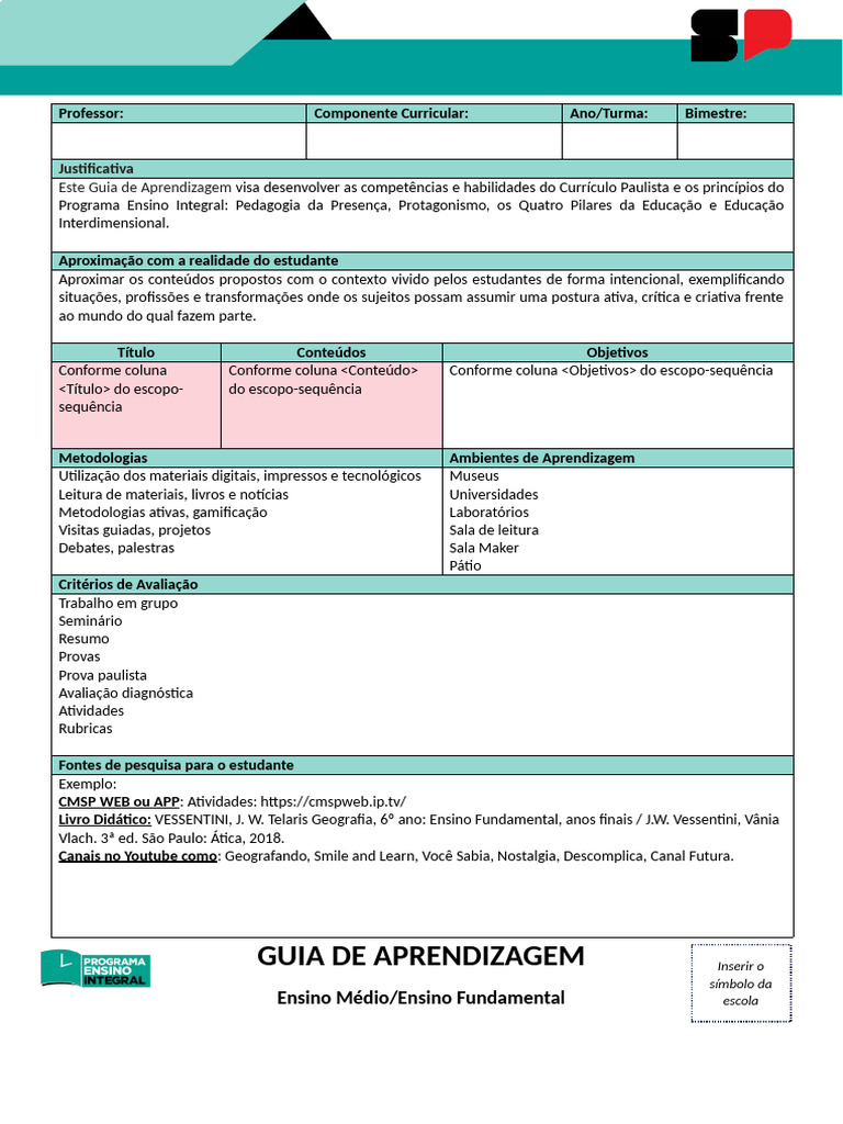 Guia de Aprendizagem PEI 2025 | PDF | Aprendizado | Pedagogia