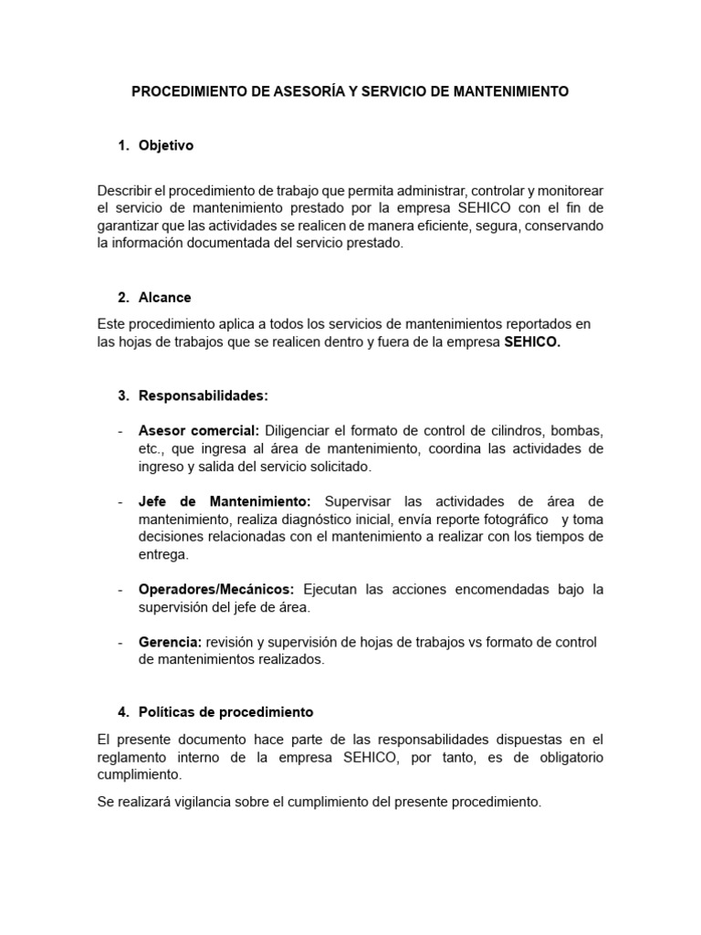 Procedimiento de Mantenimiento SEHICO | PDF | Factura