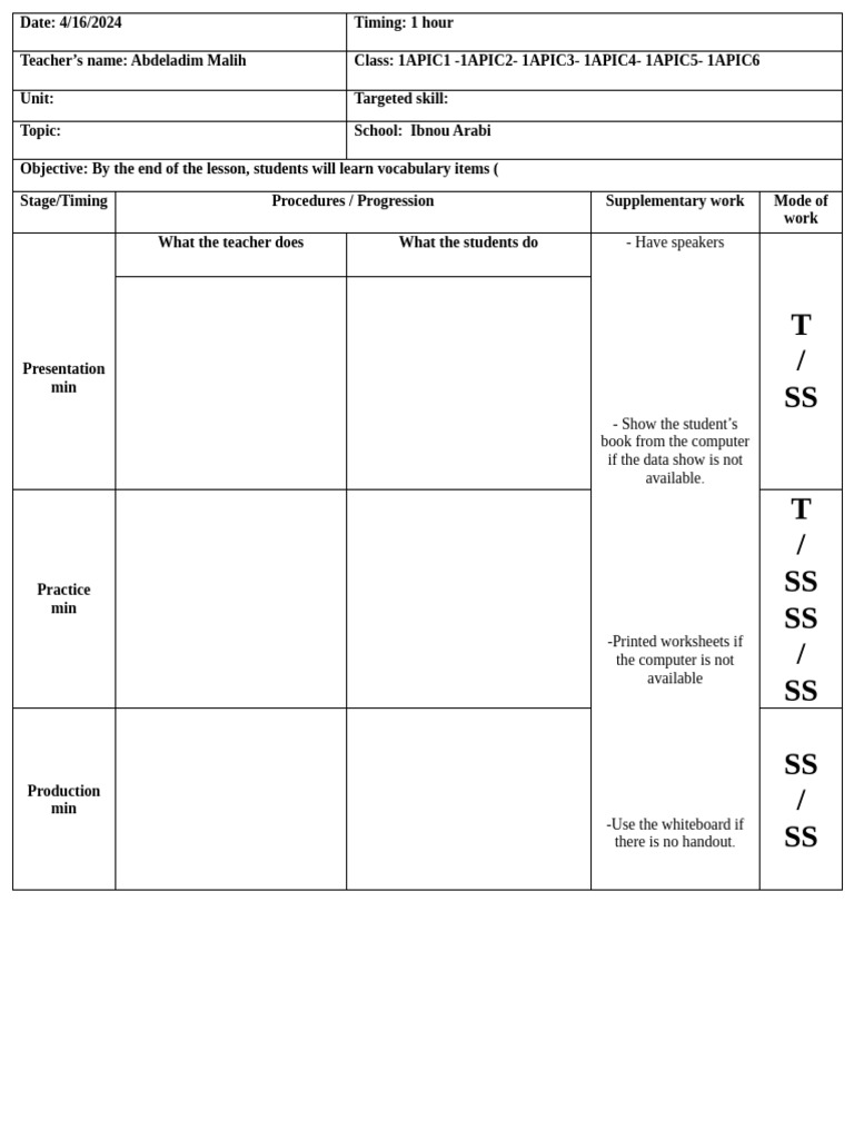 Lesson Plan Template For 7th Grade | PDF | Learning | Human Communication