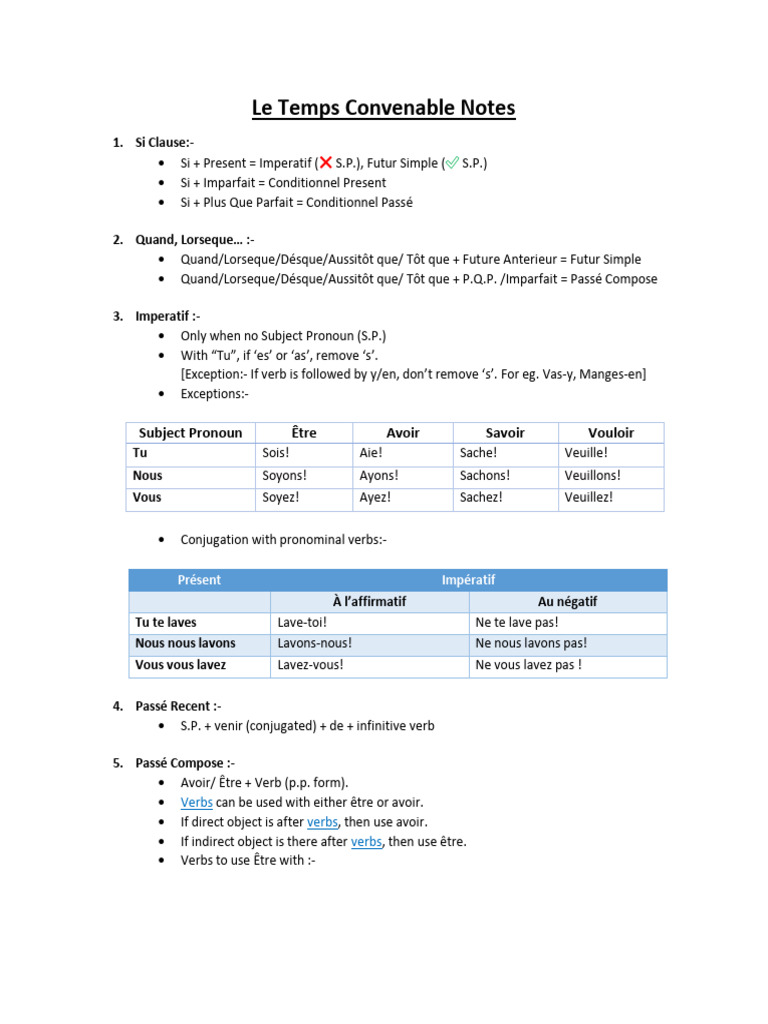 Guide des Temps Verbaux en Français | PDF | Mécanique du langage ...
