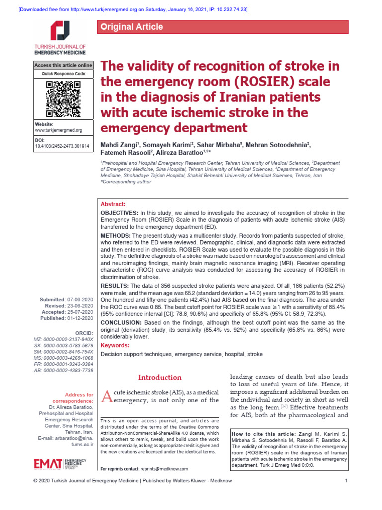 2020 ROSIER scale | PDF | Sensitivity And Specificity | Clinical Medicine