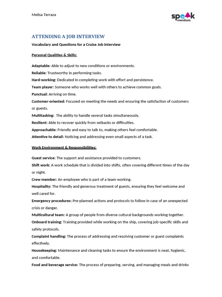 Attending A Job Interview | PDF | Cabin (Ship) | Cruise Ship