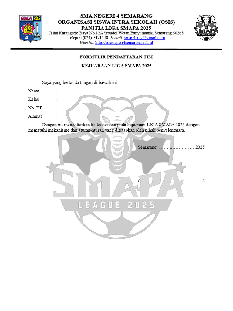Pendaftaran Liga SMAPA 2025 SMA 4 Semarang | PDF
