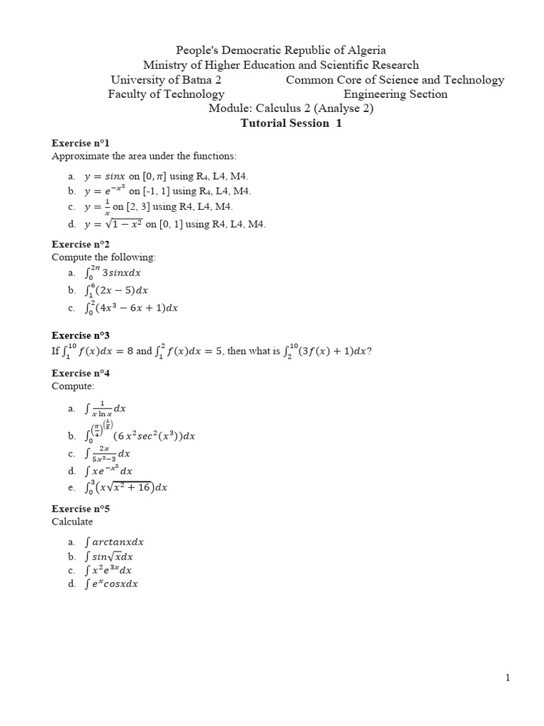 Calculus 2 Tutorial Exercises Guide | PDF