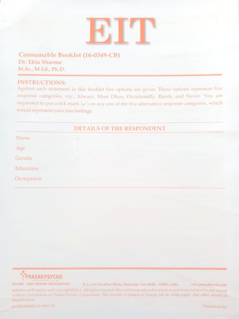 Eit Test Booklet | PDF