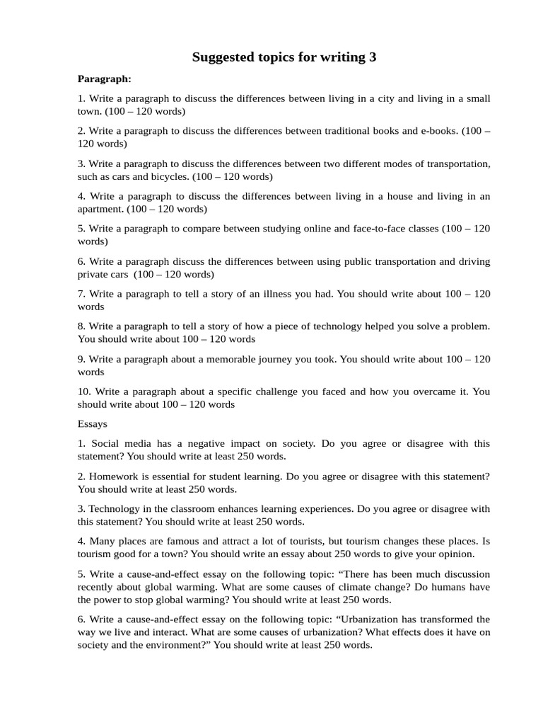 Topics for Class 3 Paragraph Writing | PDF