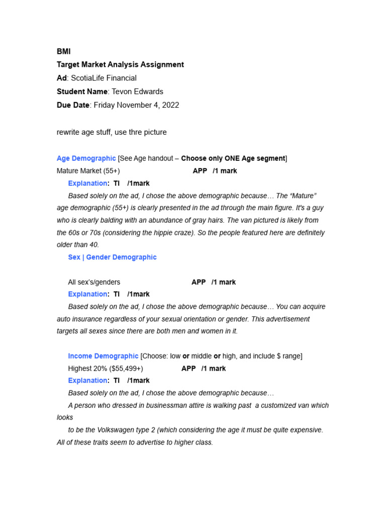 BMI Target Market Ad Assignment | PDF