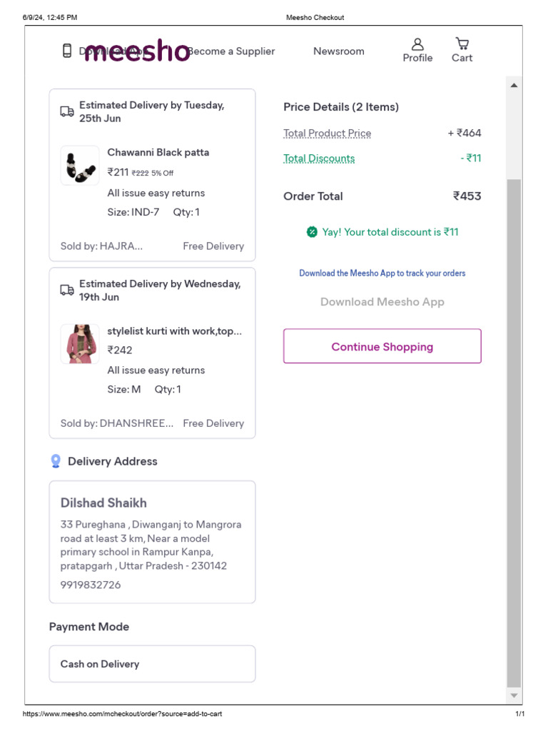 Meesho Checkout | PDF