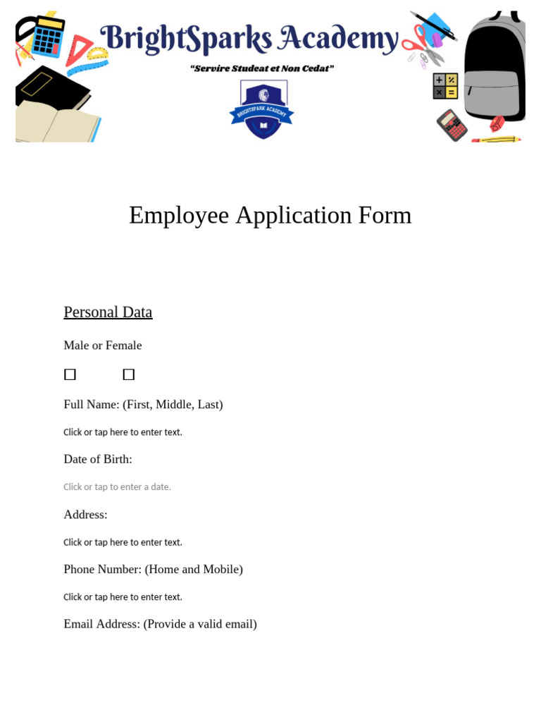 Employee Application Form | PDF