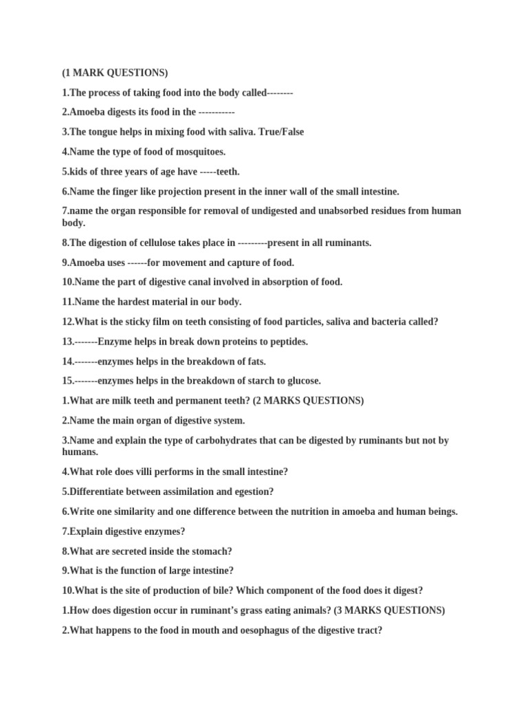 Nutrition in Animals Question Bank | PDF | Digestion | Gastrointestinal ...